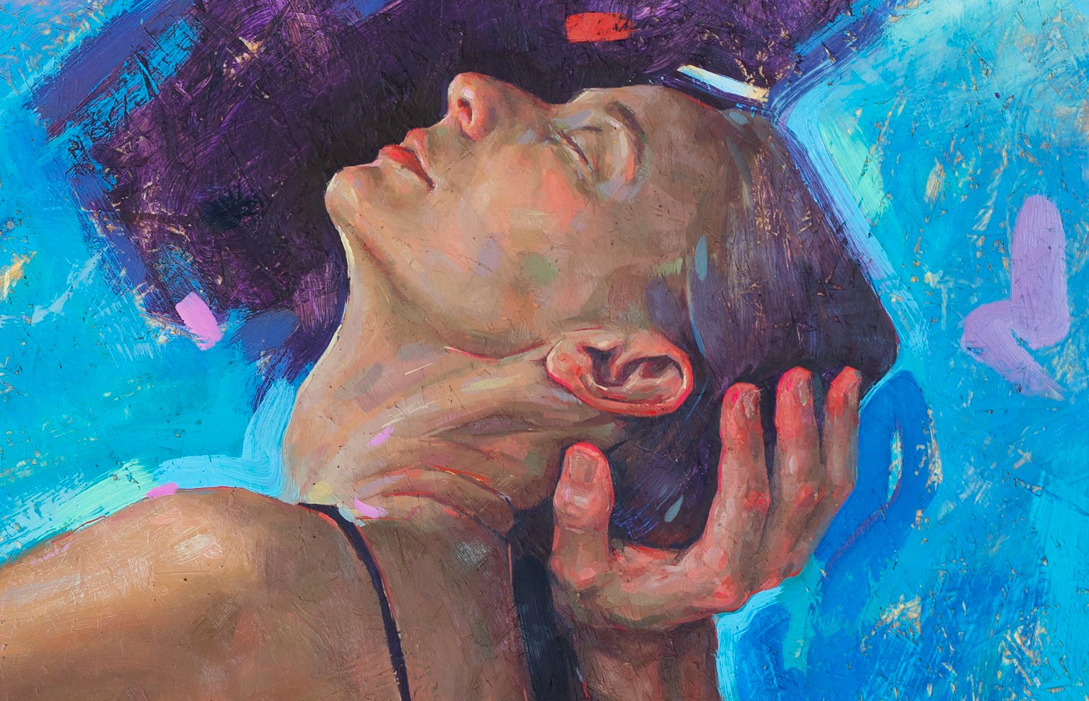 Tania Rivilis - Under a shooting Star- 21st century Contemporary Colorful Painting of a couple ...