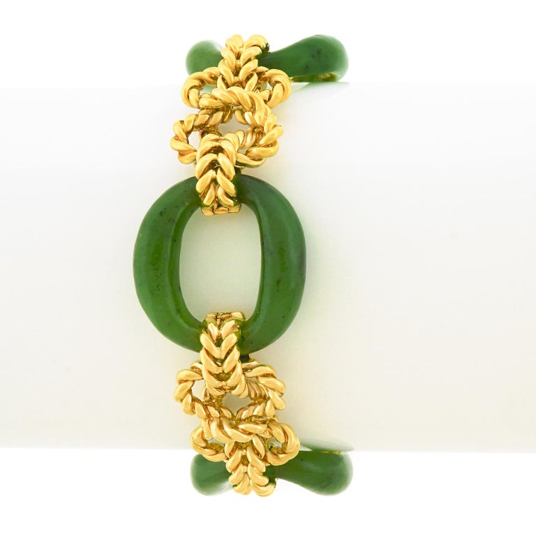 Tannler of Zurich Jade and Gold Sixties Bracelet For Sale at 1stDibs