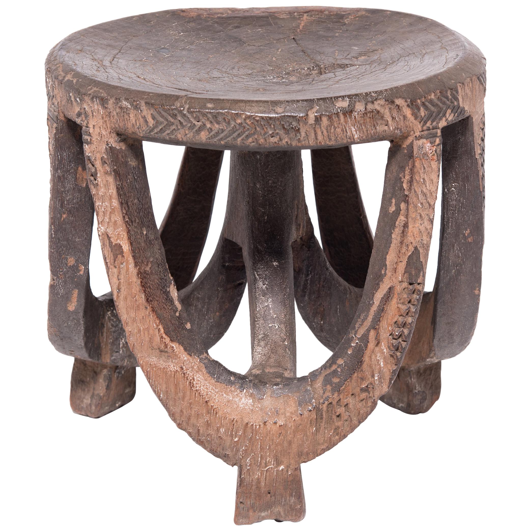 Tanzanian Hehe Round Tripod Stool at 1stDibs