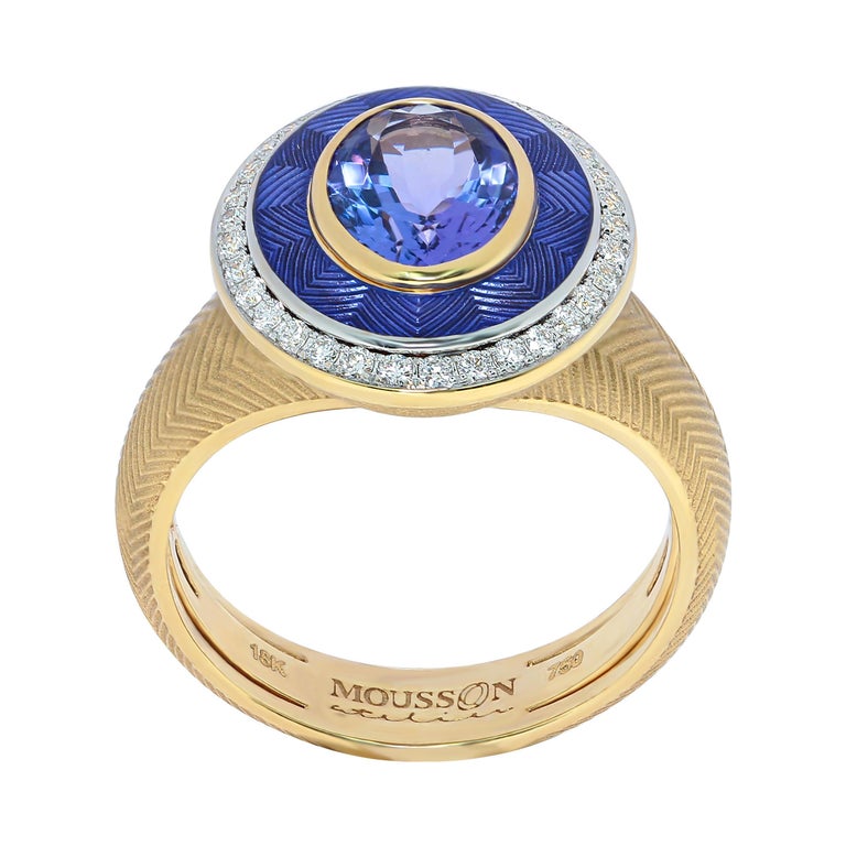 Customizable Tanzanite 1.85 Carat Diamonds Enamel 18 Karat Yellow Gold ...