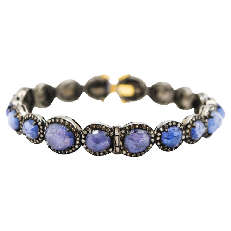 Tanzanite and 2.46 Ct Gray Diamonds Silver Bangle Bracelet For Sale at ...