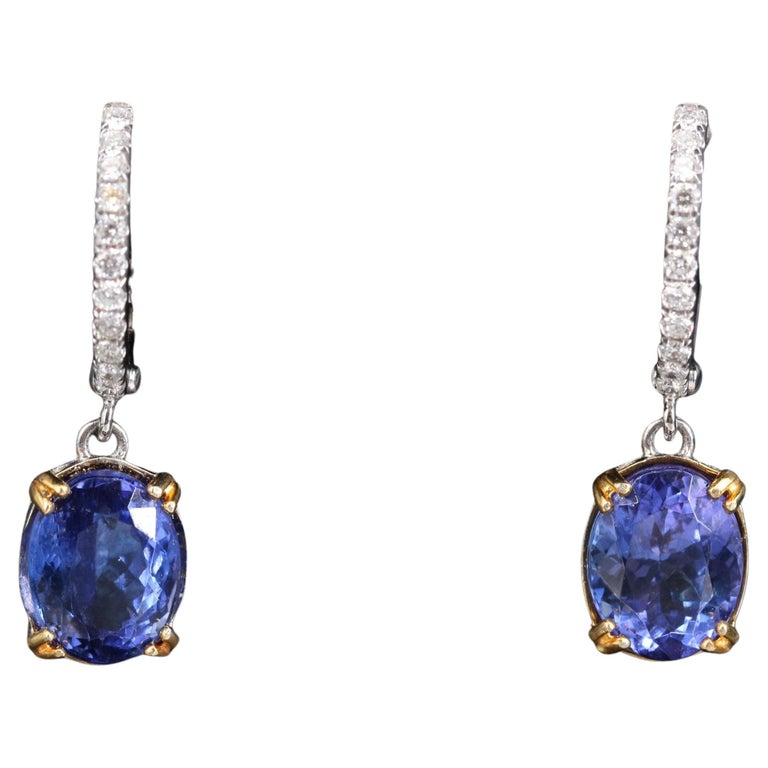 Tanzanite and Diamond Earrings, Natural Tanzanite Gold Earrings for her ...