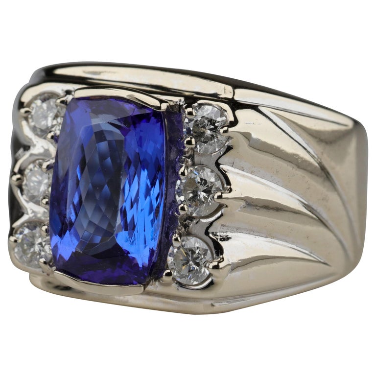 Tanzanite and Diamond Men's Ring Memphis Design Movement at 1stDibs