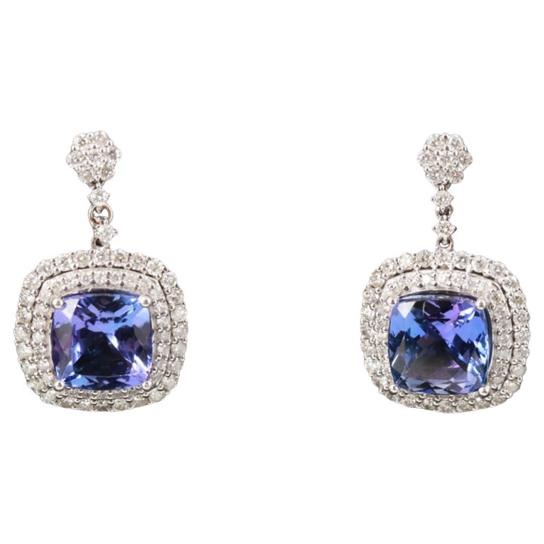 Tanzanite and Diamonds Double Halo Earrings for women For Sale at 1stDibs