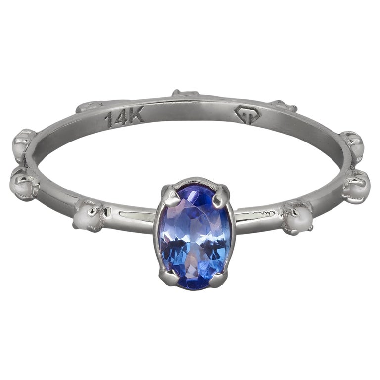 Customizable Tanzanite and pearls 14k gold ring. Real tanzanite gold ...