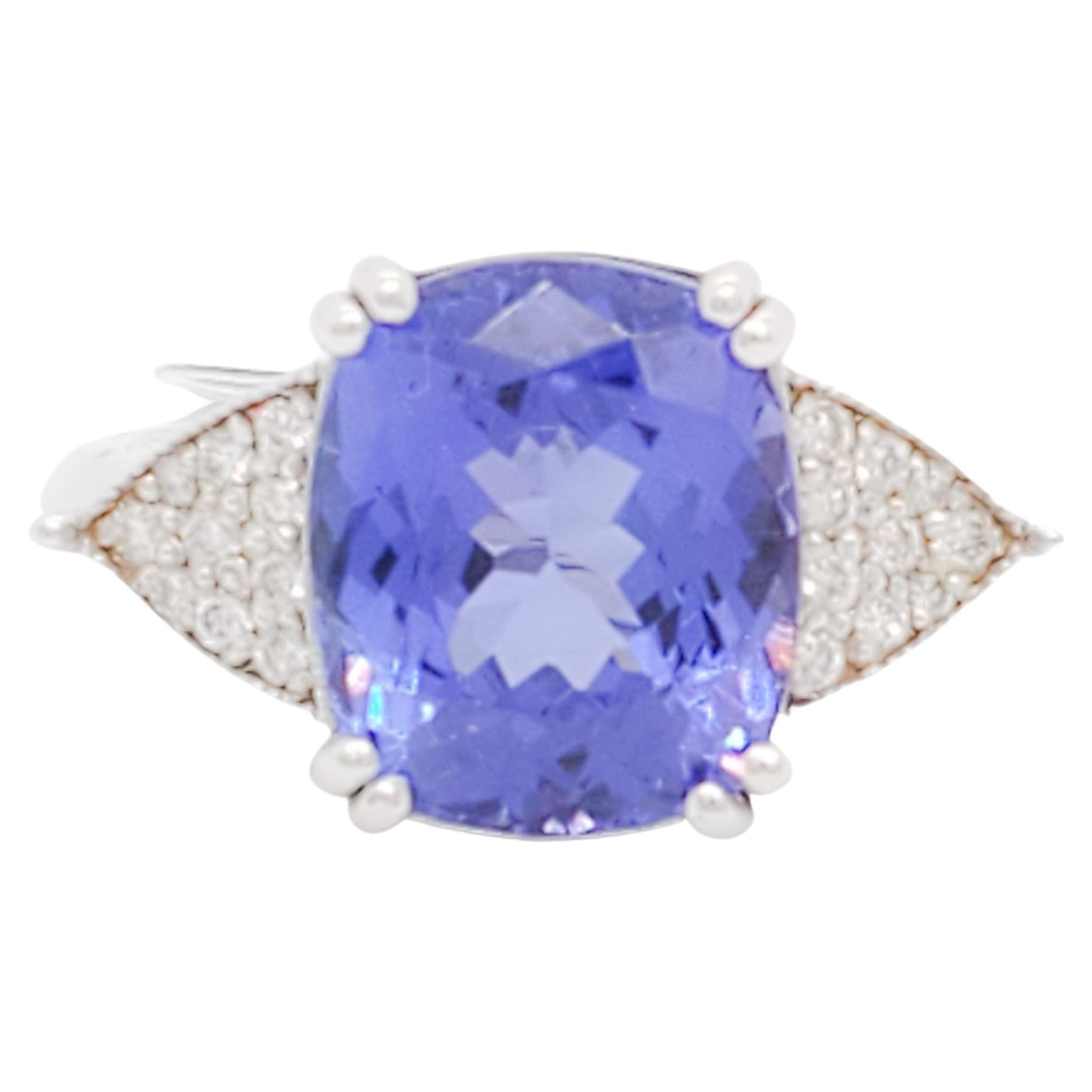 Cushion Cut Tanzanite and Diamond Ring For Sale at 1stDibs | cushion ...