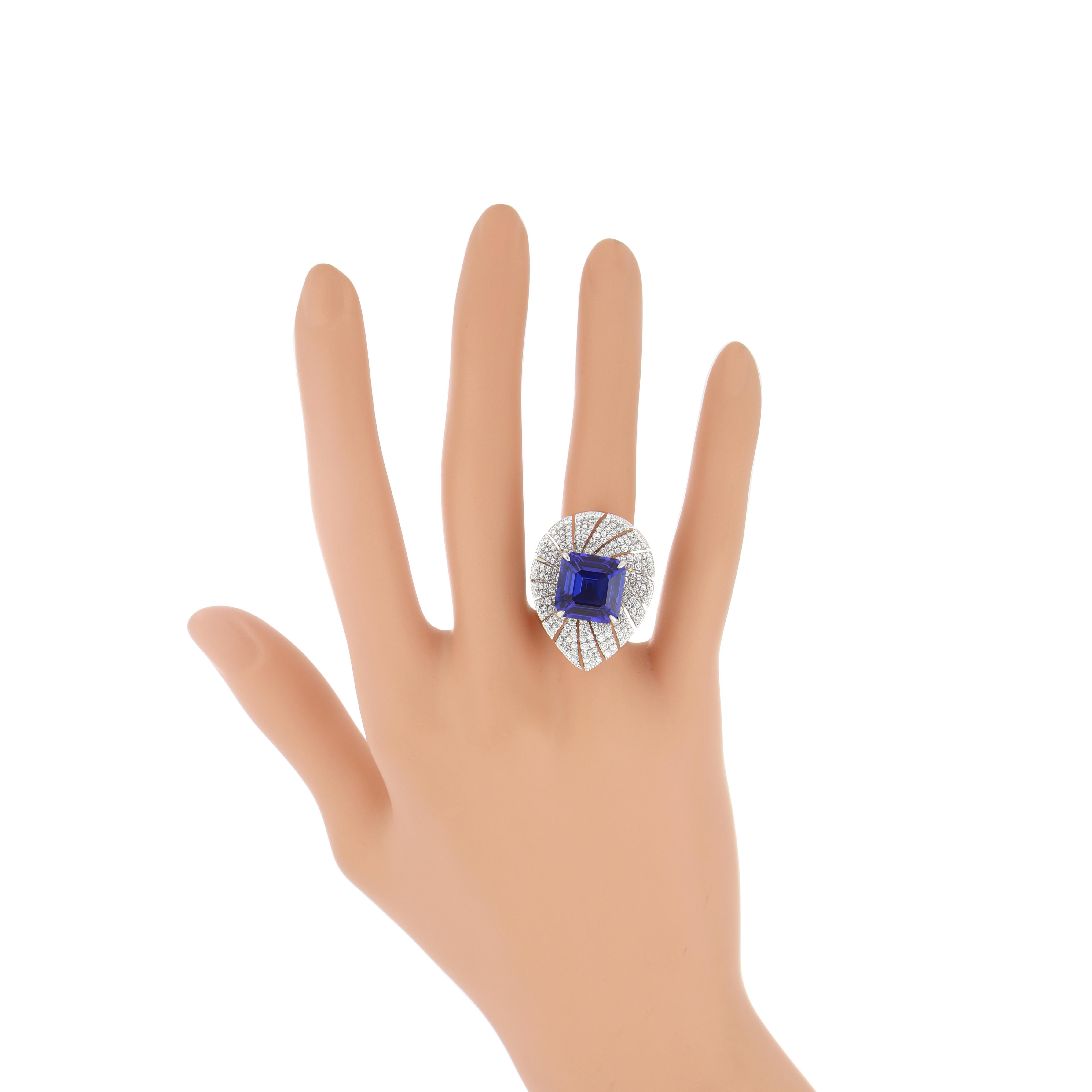 Tanzanite and Diamond Studded Ring in 18Karat White Gold Hand-craft ...