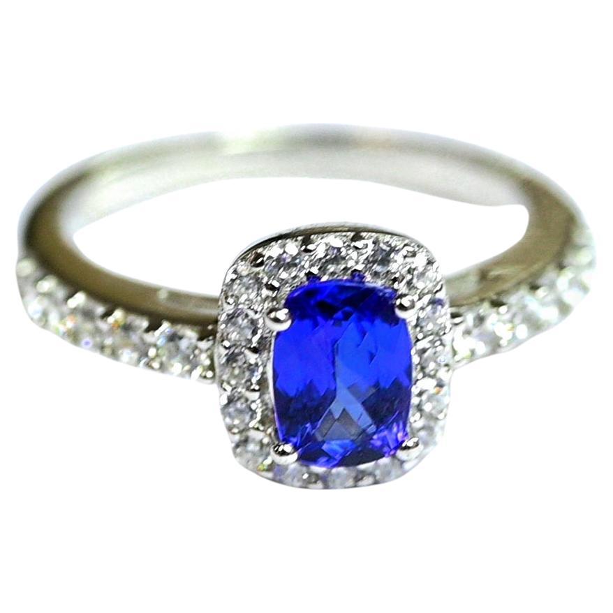0.86 Ct Tanzanite 925 Sterling Silver Ethical Ring For Engagement Bridal Ring For Sale at 1stDibs