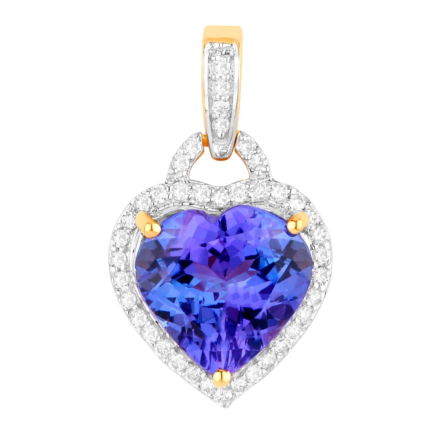 Tanzanite Heart Pendant Necklace Diamond Setting 2.28 Carats 14K Yellow ...