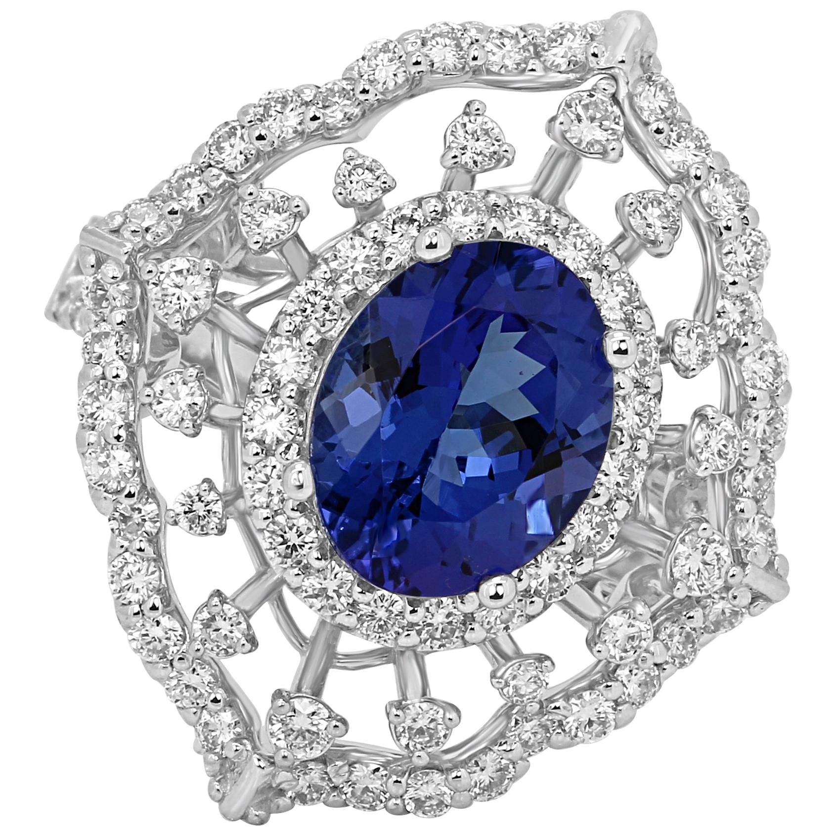 Tanzanite Oval 2.75 Carat Diamond Triple Halo White Gold Cocktail ...