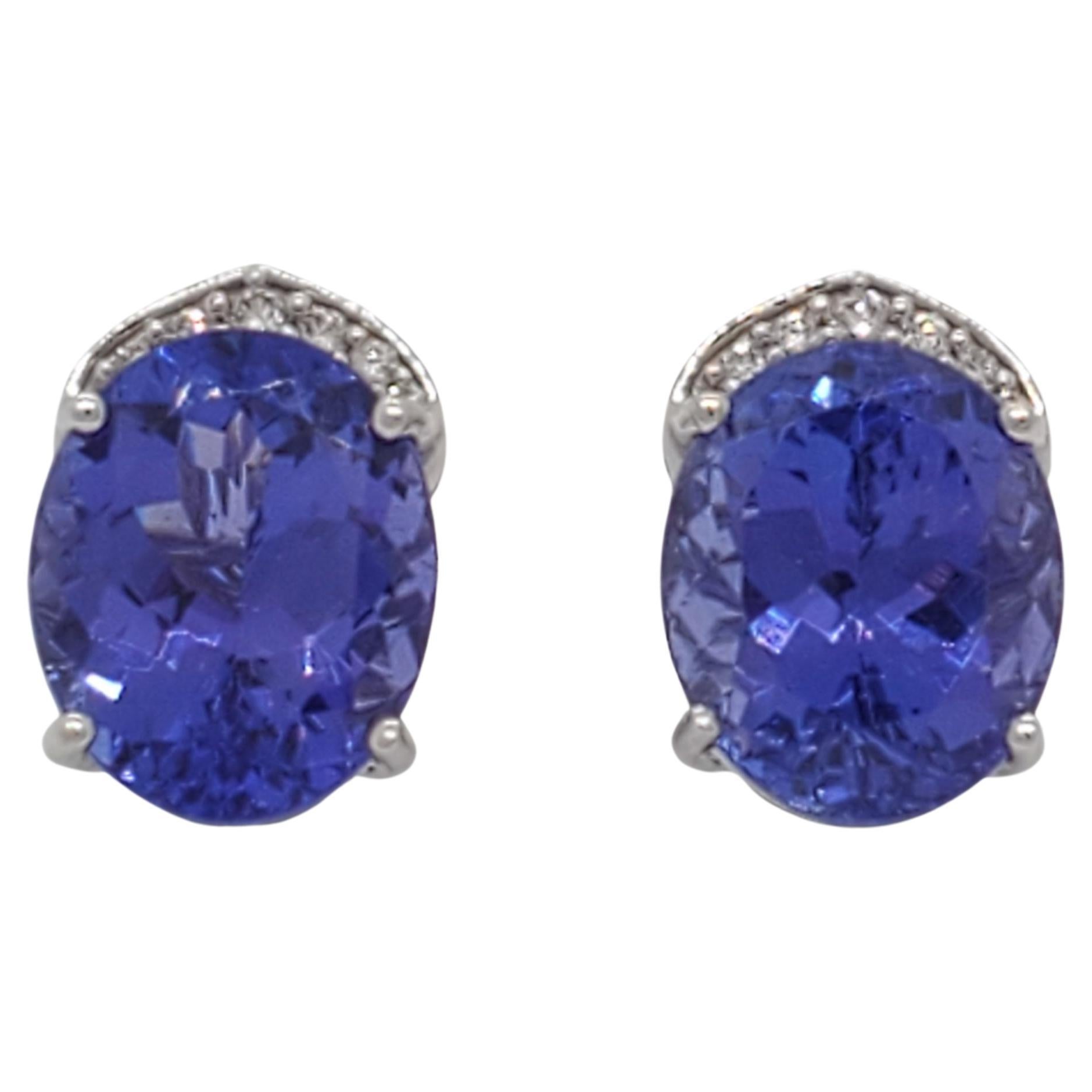 ED Gem Purple Oval Tanzanite And Diamond Earrings at 1stDibs