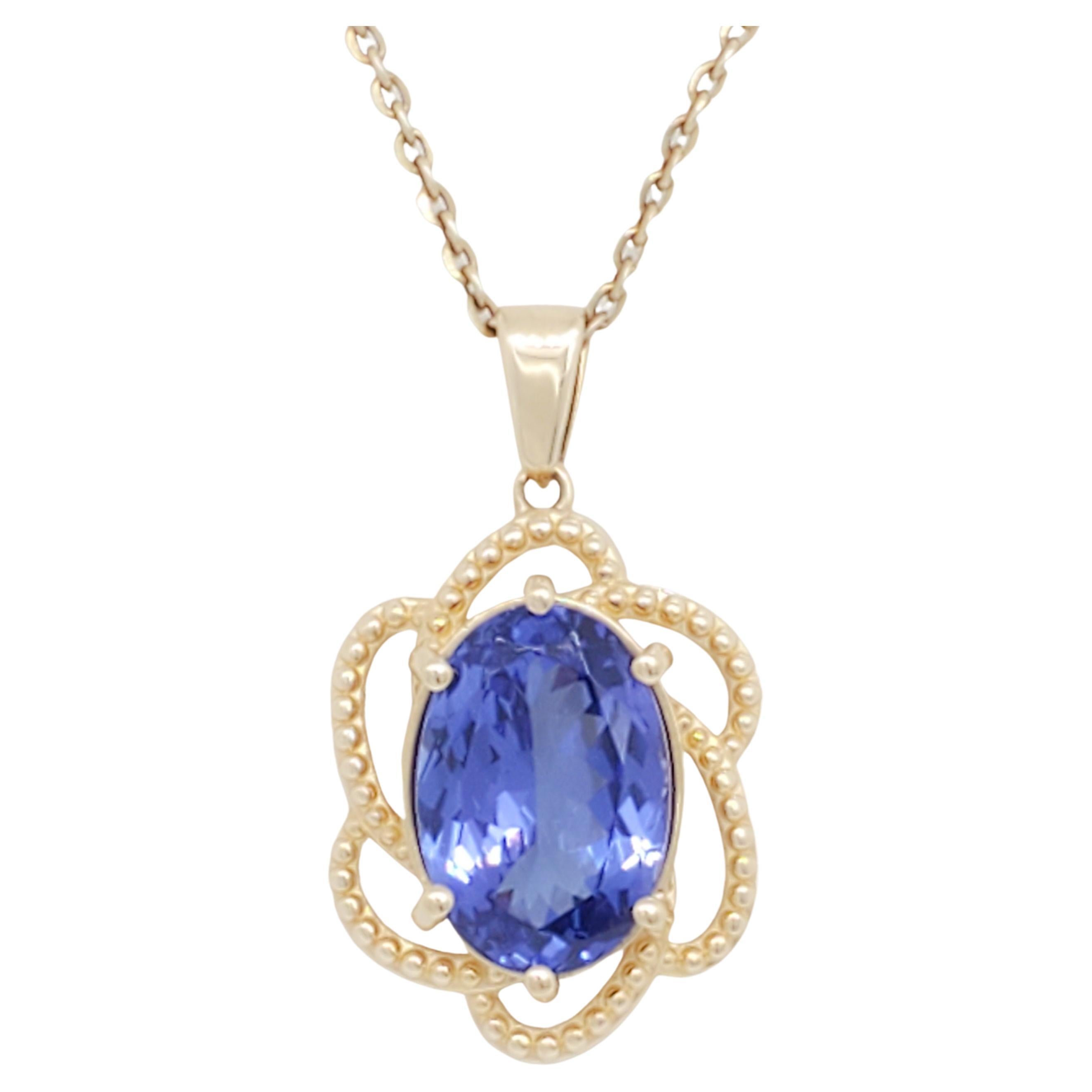 Tanzanite Diamond Necklace 14K Yellow Gold For Sale at 1stDibs