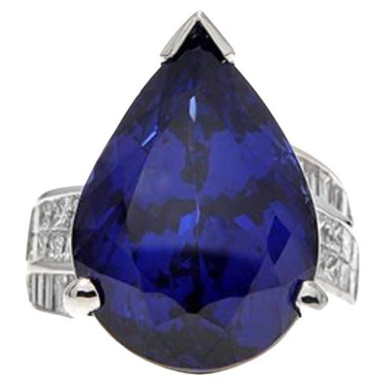 Tanzanite Pear Ring With Diamonds For Sale at 1stDibs