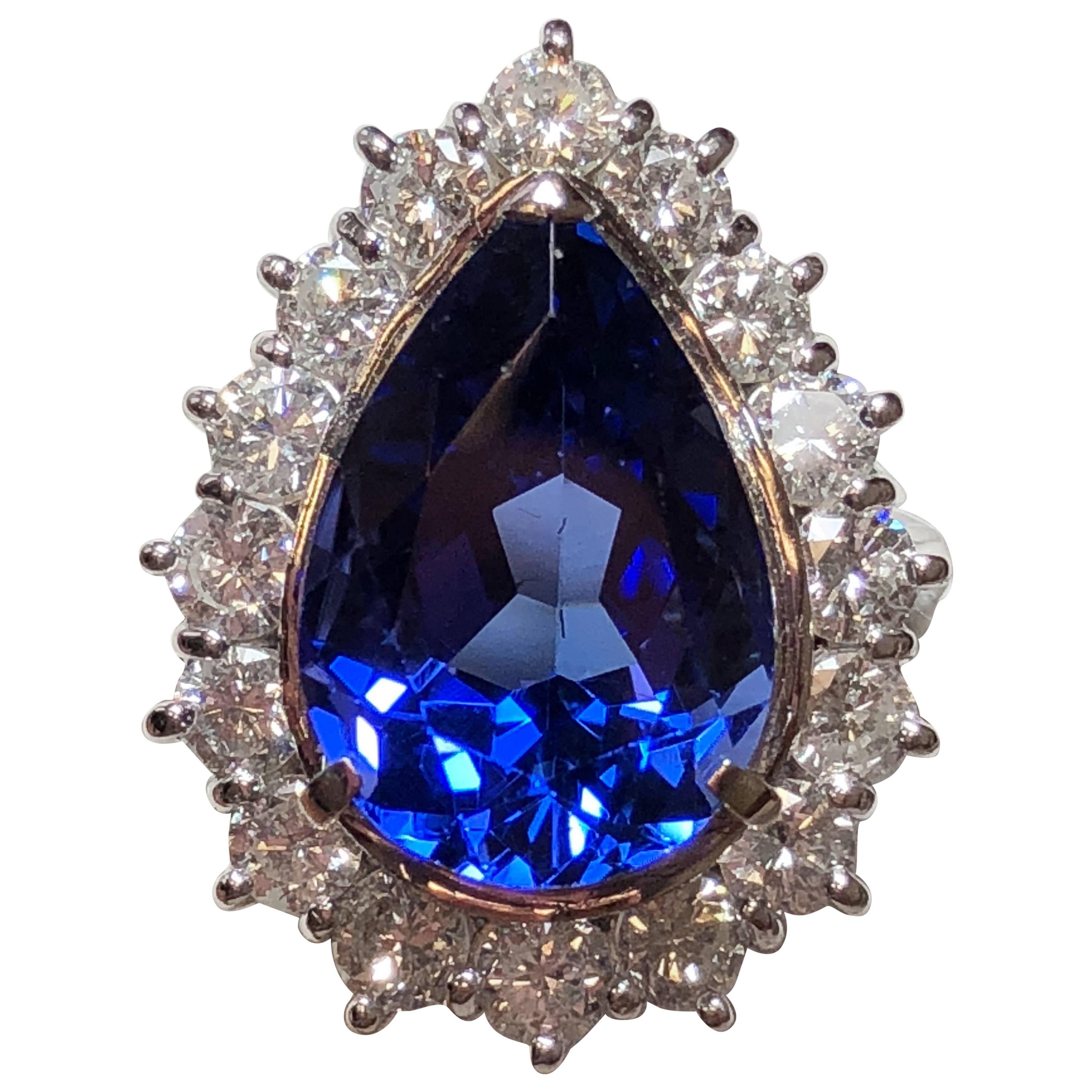 Tanzanite and Pear Shaped Diamond Platinum Cocktail Ring at 1stDibs ...