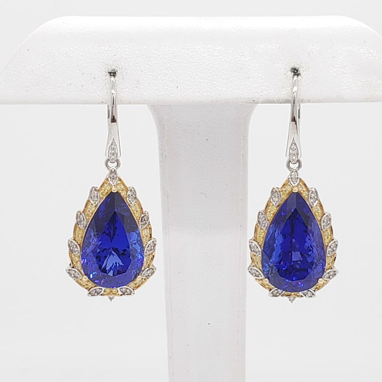 Tanzanite Pears and White Diamond Dangle Earrings in 18k Two Tone Gold ...