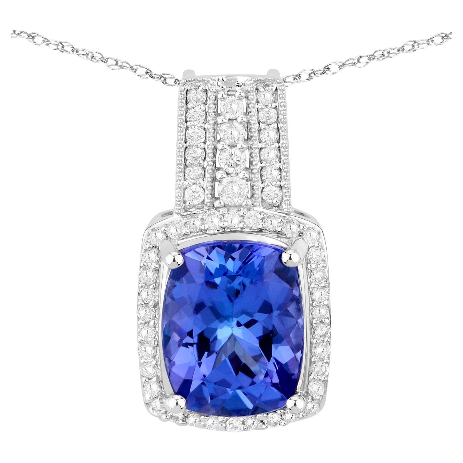 Tanzanite Pendant Necklace Diamond Setting 2.65 Carats 14K White Gold ...
