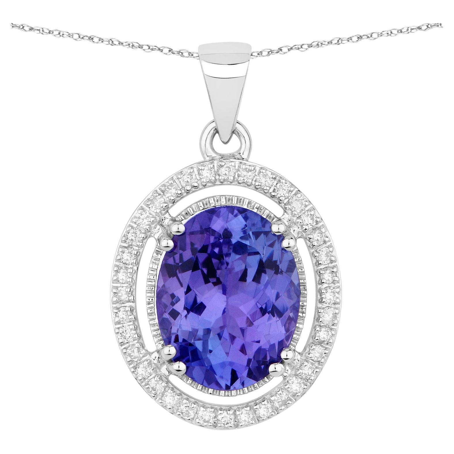 Tanzanite Pendant Necklace Diamond Setting 2.65 Carats 14K White Gold ...
