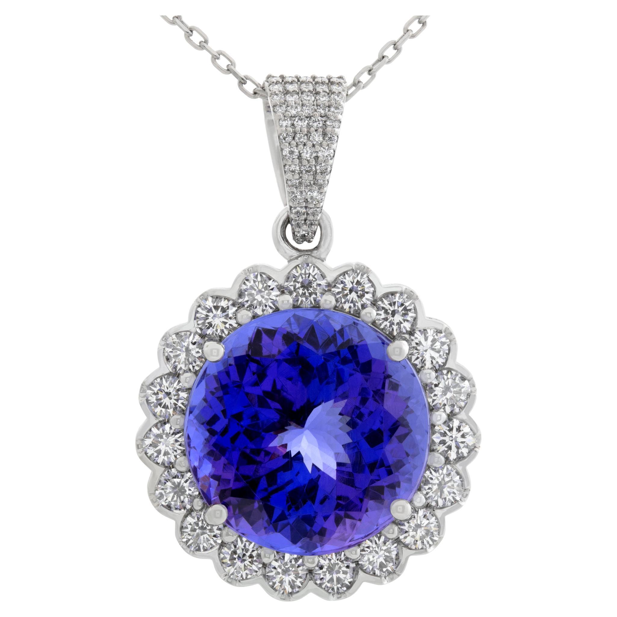 12.90 Carat Tanzanite Diamond Pendant with Chain 18k White Gold For ...