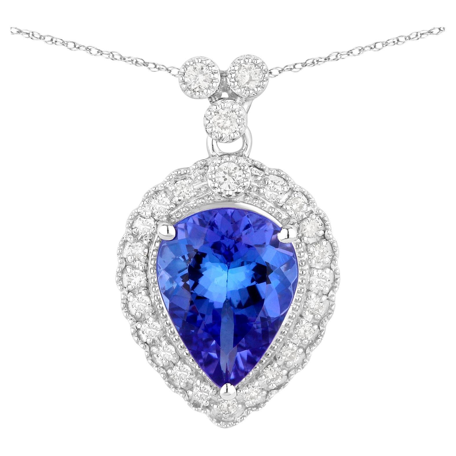Tanzanite Pendant with Diamonds 2.51 Carats 14K White Gold For Sale at ...