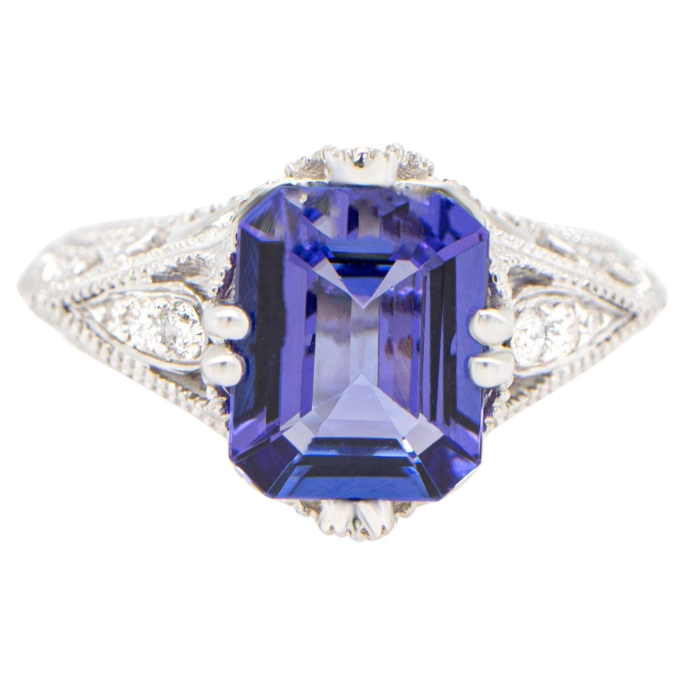 Important Tanzanite Ring Diamond Setting 18.5 Carats 18K White Gold For ...