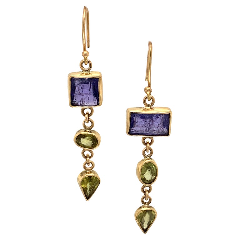Tanzanite and Sphene Gold Earrings For Sale at 1stDibs