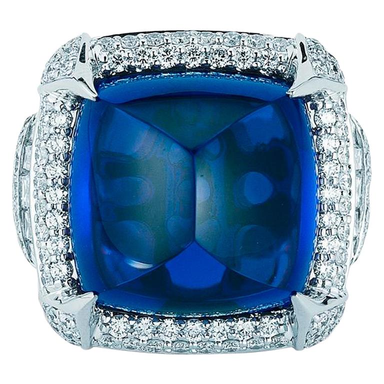 Gem Quality Sugarloaf Cut Tanzanite and Diamond Ring For Sale at 1stDibs