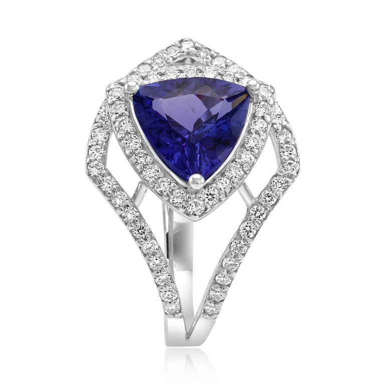 Tanzanite Trillion Diamond Round Double Halo Fashion Cocktail White ...