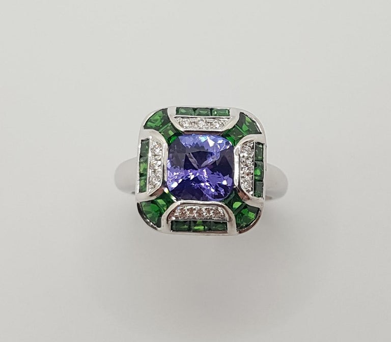 Tanzanite with Tsavorite and Diamond Ring Set in 18 Karat White Gold ...