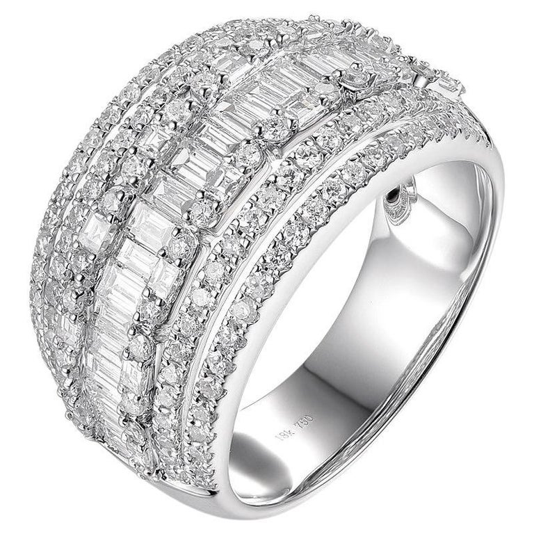 Taper Baguette Round Diamond Band Ring in 18 Karat White Gold For Sale ...