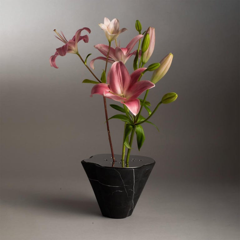 Taper Black Marble and Stainless Steel Vase For Sale at 1stDibs