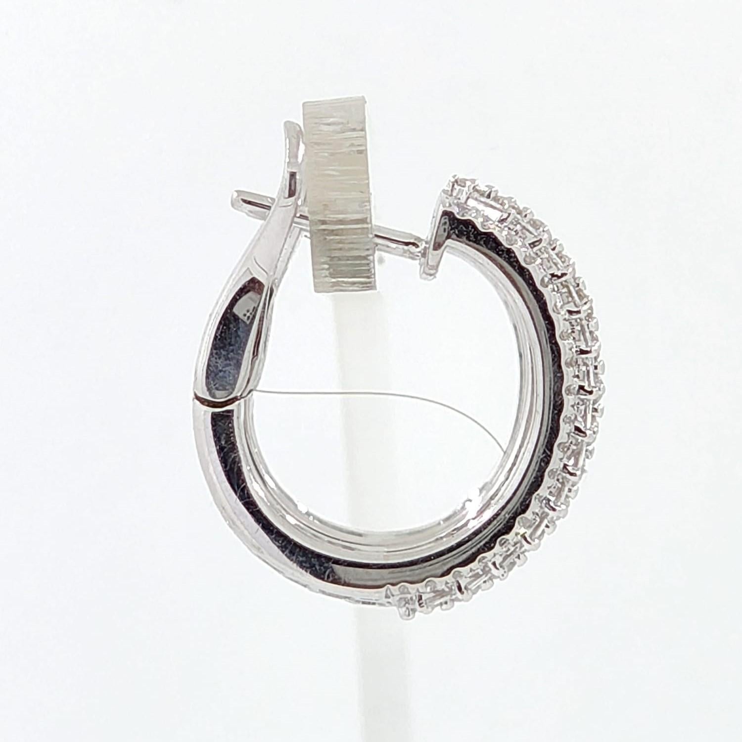 Taper Diamond Hoop Earrings in 18 Karat White Gold For Sale at 1stDibs