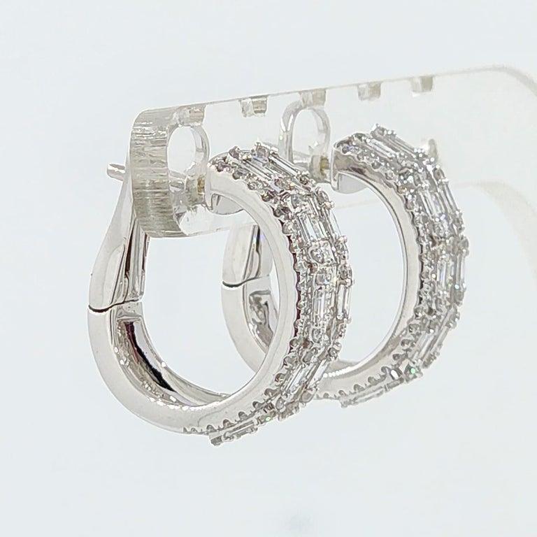 Taper Diamond Hoop Earrings in 18 Karat White Gold For Sale at 1stDibs