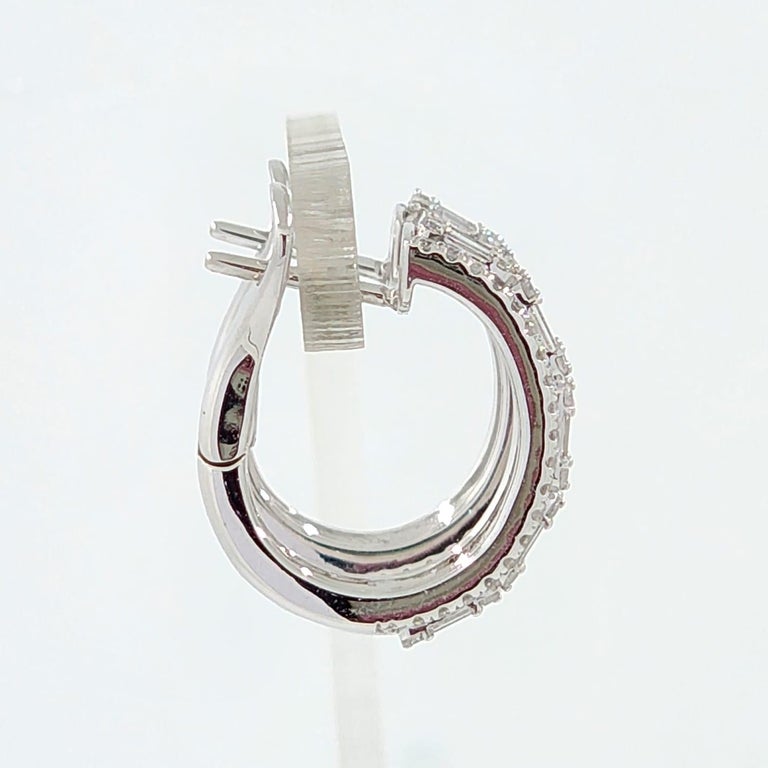 Taper Diamond Hoop Earrings in 18 Karat White Gold For Sale at 1stDibs