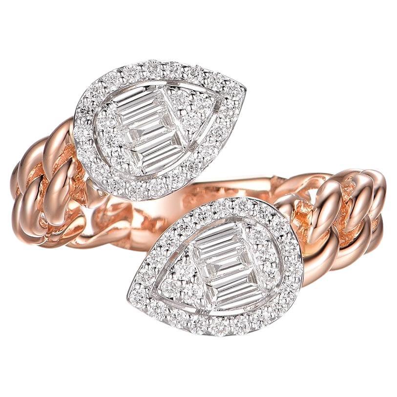 Taper Diamond Toi Et Moi Ring in 18 Karat Rose and White Gold For Sale ...