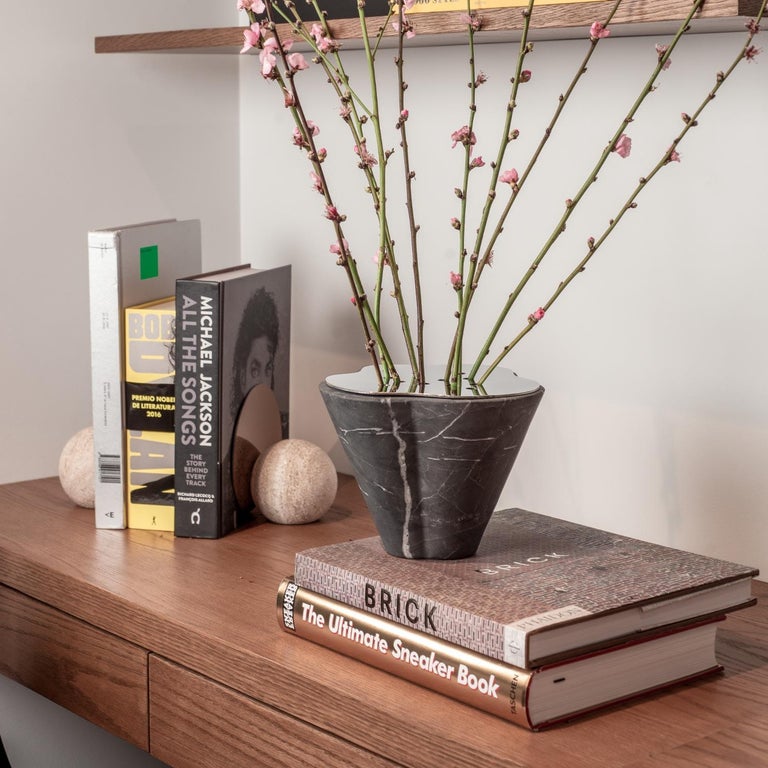 Taper White Marble and Stainless Steel Vase For Sale at 1stDibs