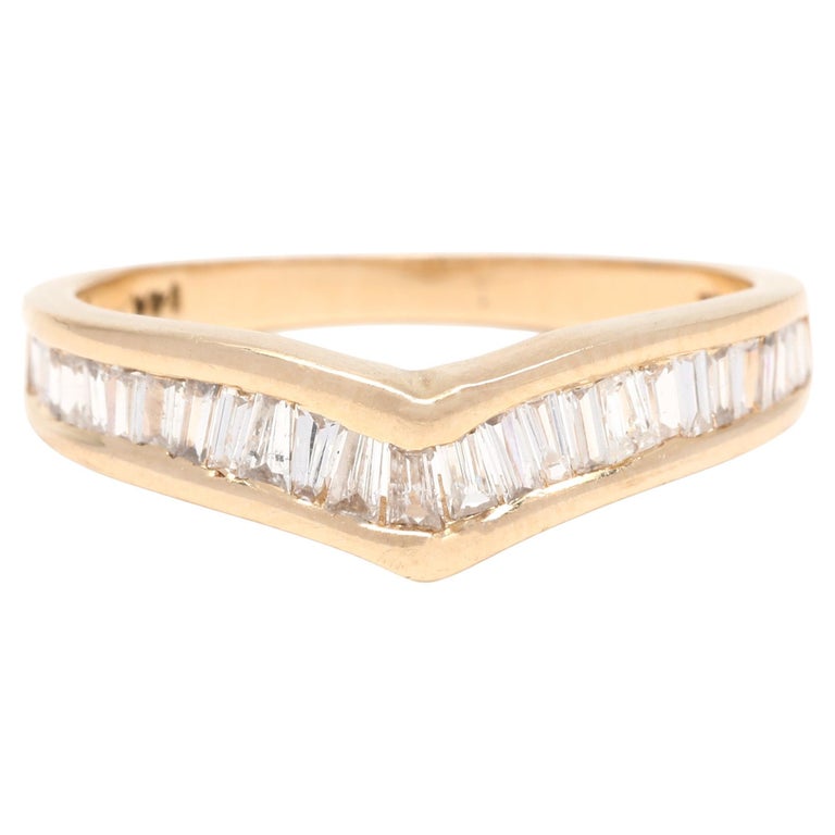 Tapered Baguette Diamond Curved Wedding Band, 14K Yellow Gold, Ring ...