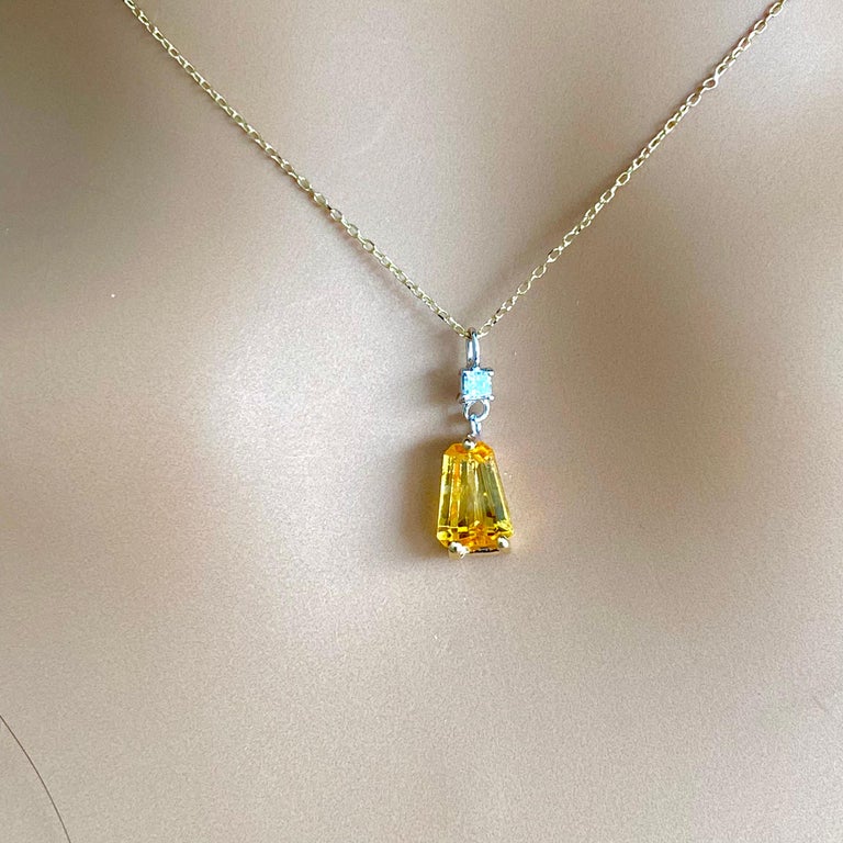 Tapered Baguette Yellow Sapphire and Diamond Yellow Gold Drop Pendant ...