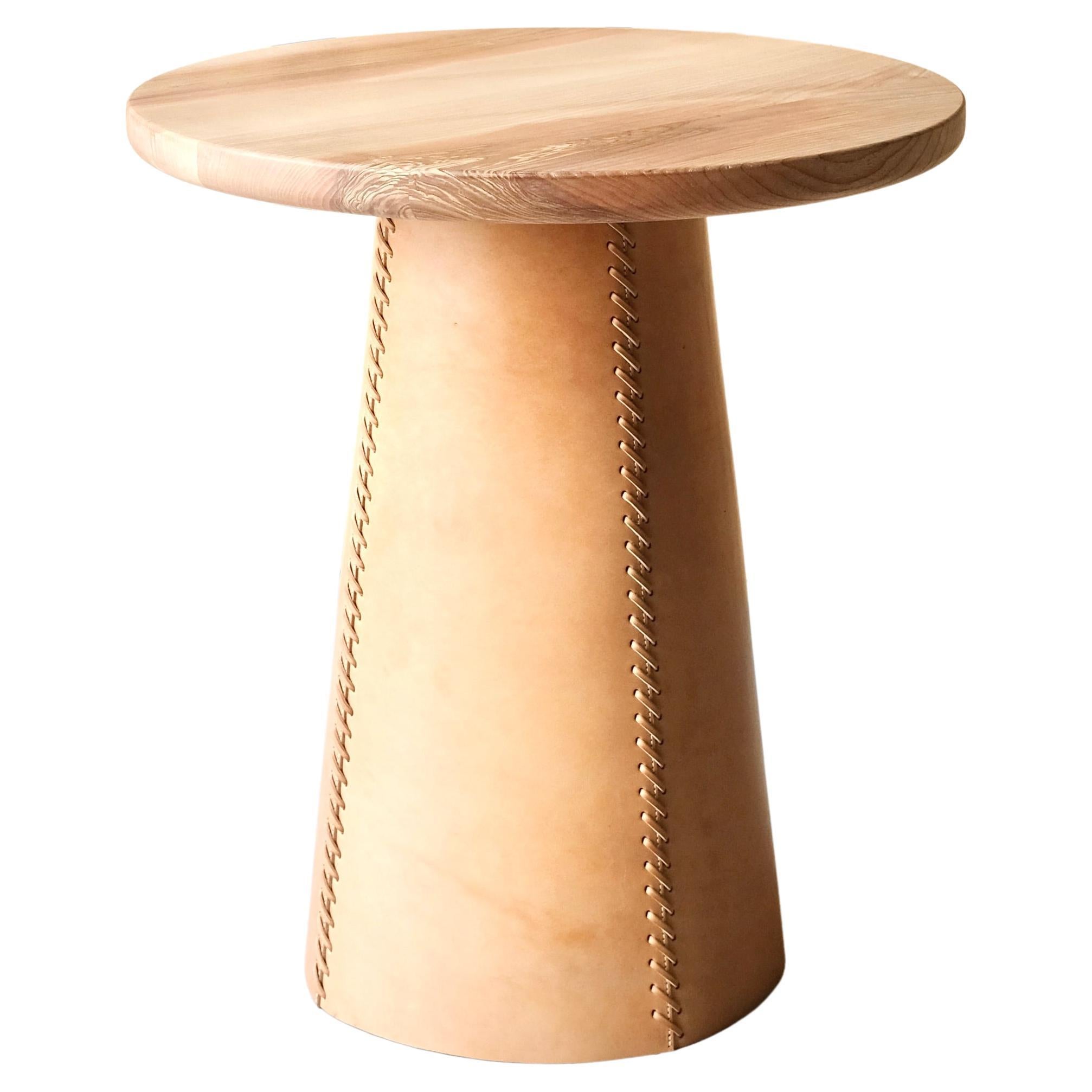 Tapered Bridle Leather and Ash Side Table For Sale at 1stDibs