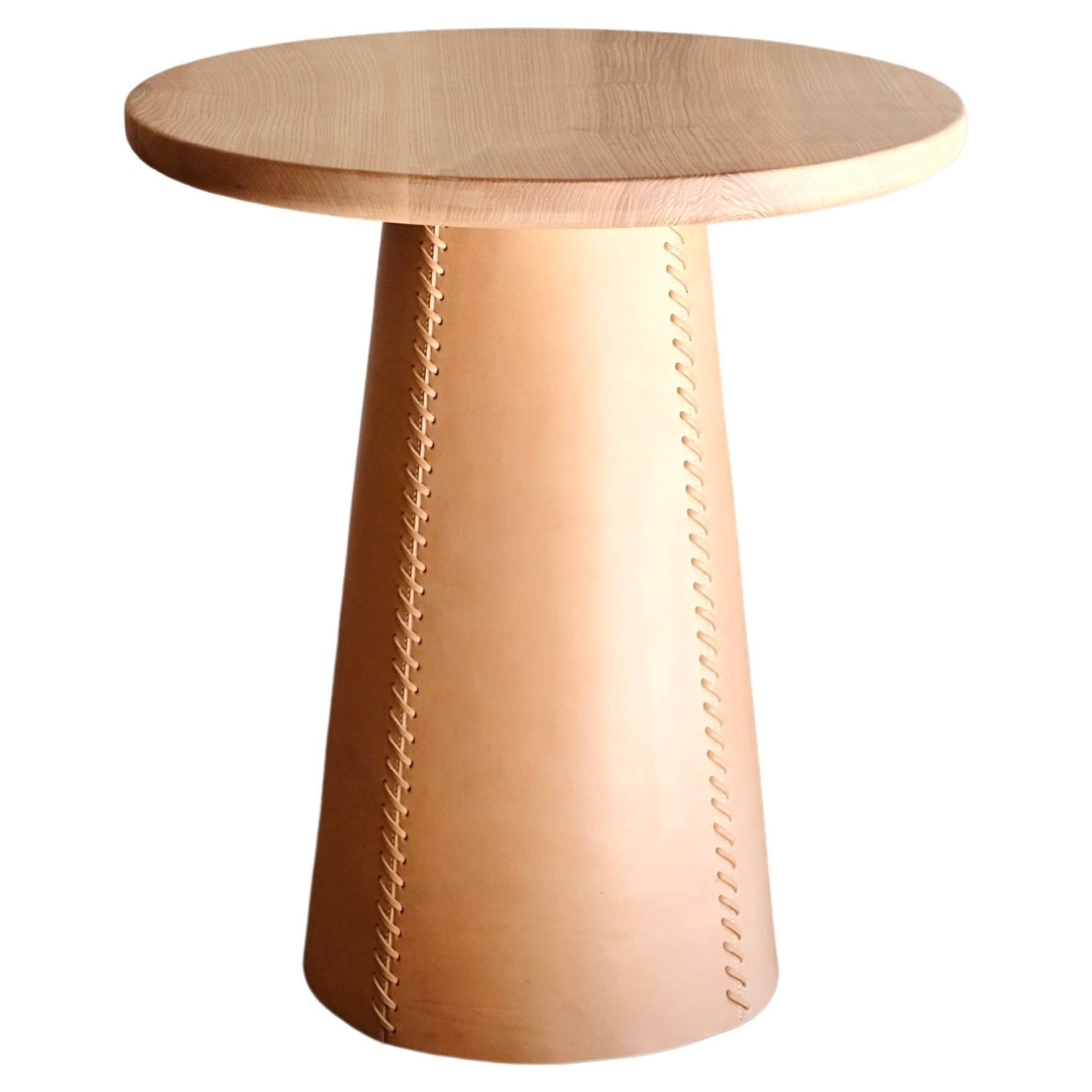 Tapered Bridle Leather and Ash Side Table For Sale at 1stDibs