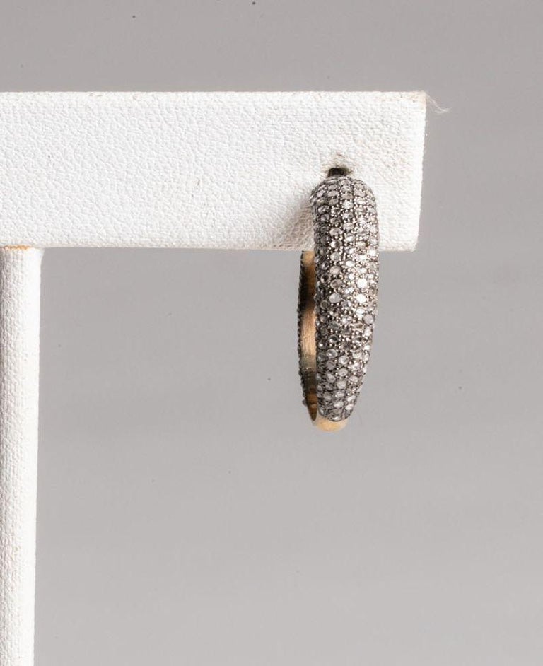 Tapered Diamond Hoops, Sterling and 18 Karat Gold For Sale at 1stDibs