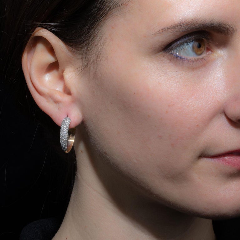 Tapered Diamond Hoops, Sterling and 18 Karat Gold For Sale at 1stDibs