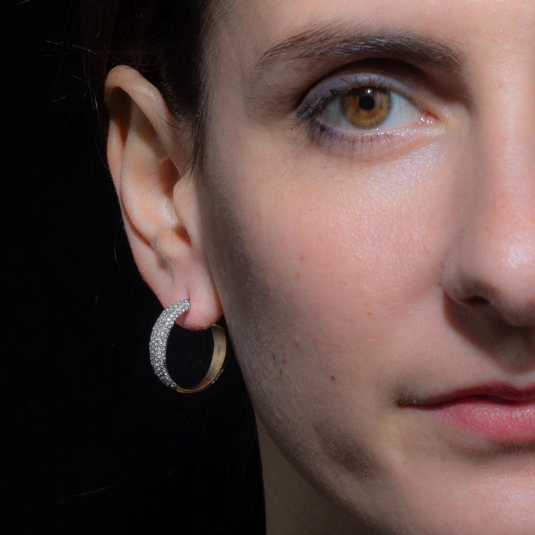 Tapered Diamond Hoops, Sterling and 18 Karat Gold For Sale at 1stDibs