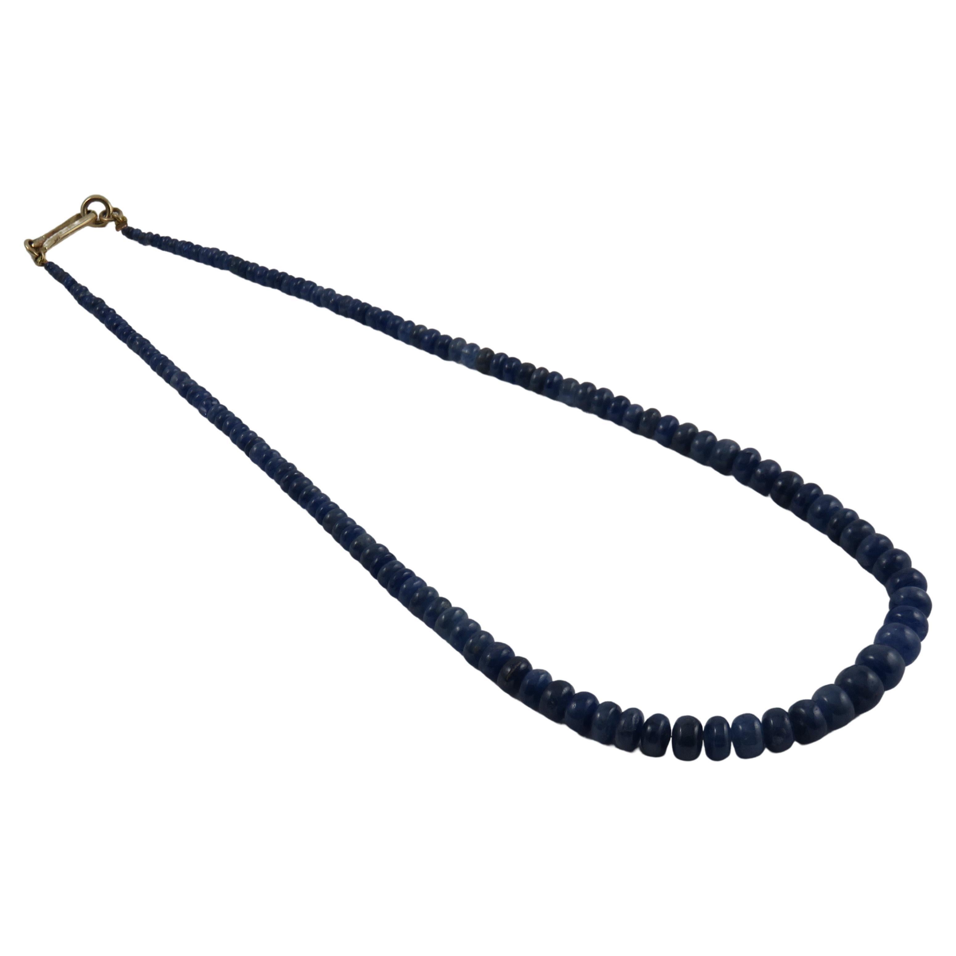 Tapered Sapphire Bead Necklace with 9 Karat Gold Clasp at 1stDibs