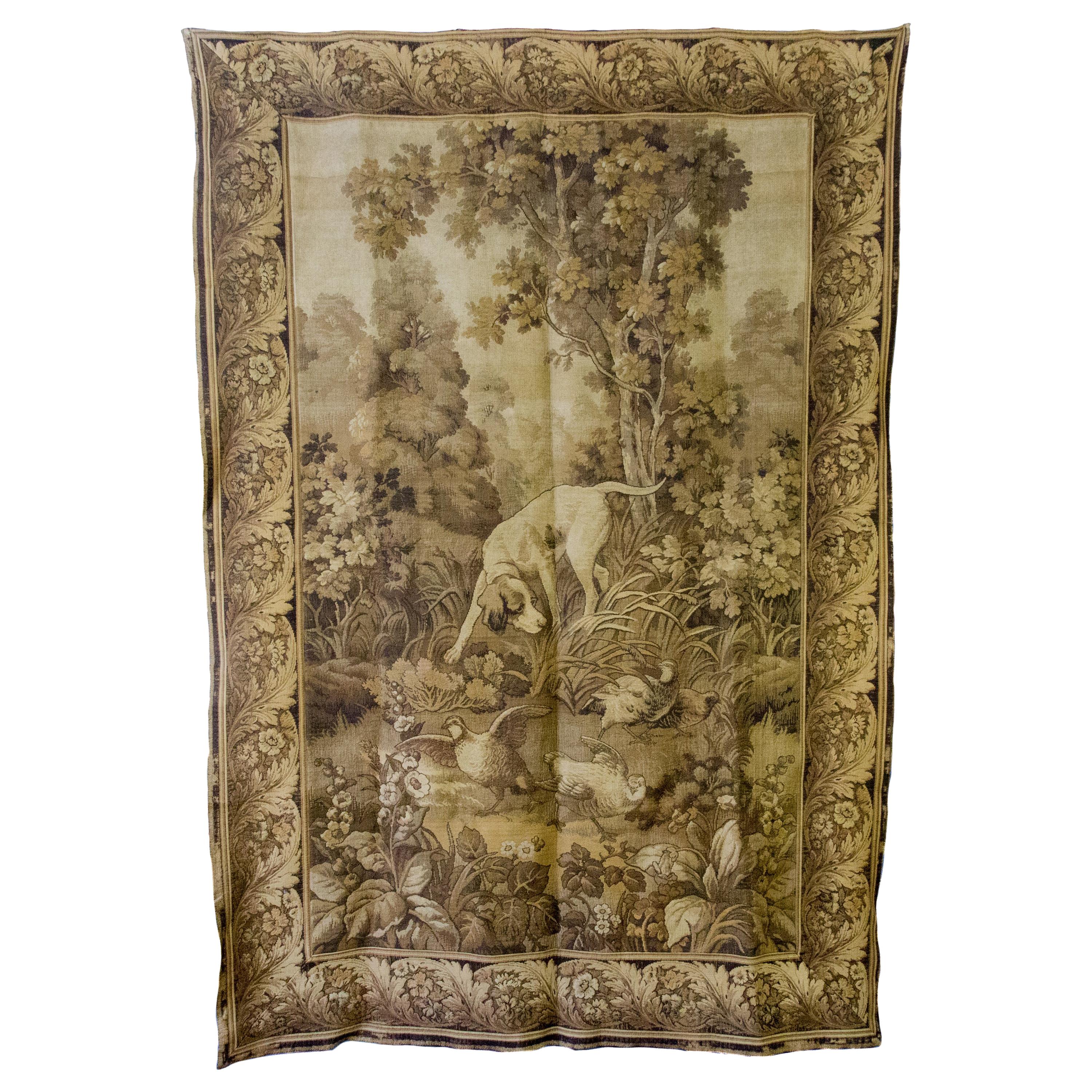 Tapestry Featuring a Hunting Dog Scene at 1stDibs