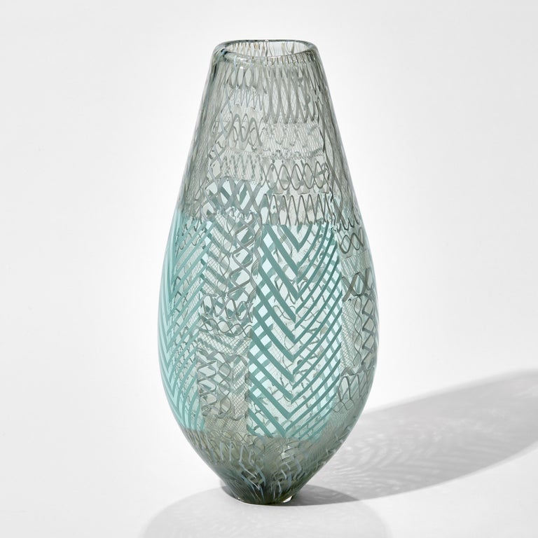 Tapestry No 10, a Patterned Jade Green and White Glass Vase by Scott ...