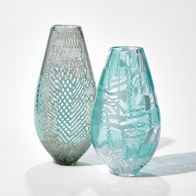 Tapestry No 10, a Patterned Jade Green and White Glass Vase by Scott ...