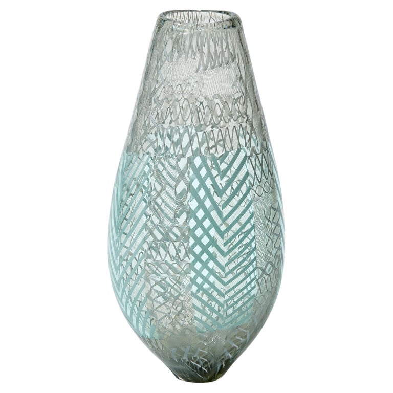 Tapestry No 10, a Patterned Jade Green and White Glass Vase by Scott ...
