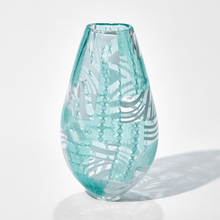 Tapestry No 14, a patterned jade green and white glass vase by Scott ...