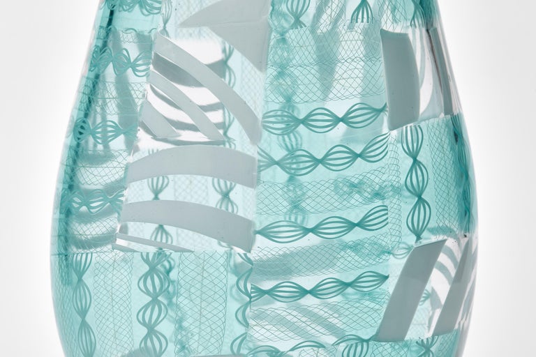 Tapestry No 14, a patterned jade green and white glass vase by Scott ...