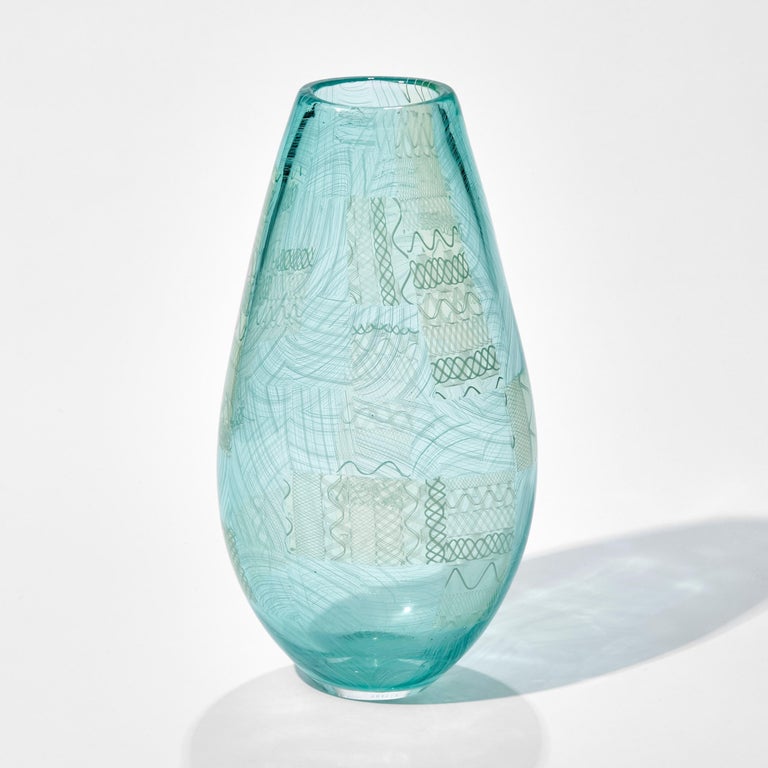 Tapestry No 16, a patterned jade green and white glass vase by Scott ...